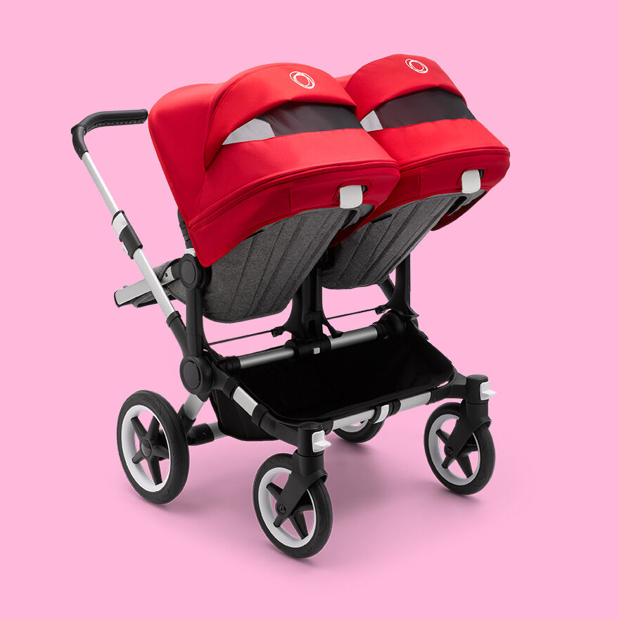 Bugaboo Donkey 3 Twin bassinet and seat stroller Black sun canopy, black fabrics, black chassis ...